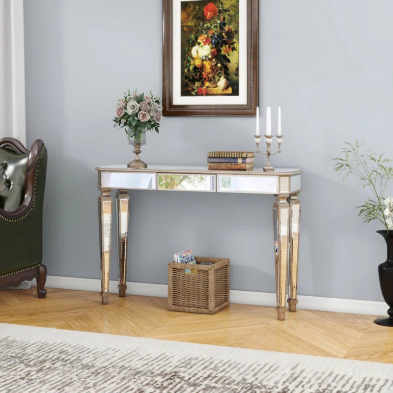 Rosdorf Park Mirrored Console Table Storage Cabinet 3 Drawers Sofa Table Living Room Entryway Wayfair Canada
